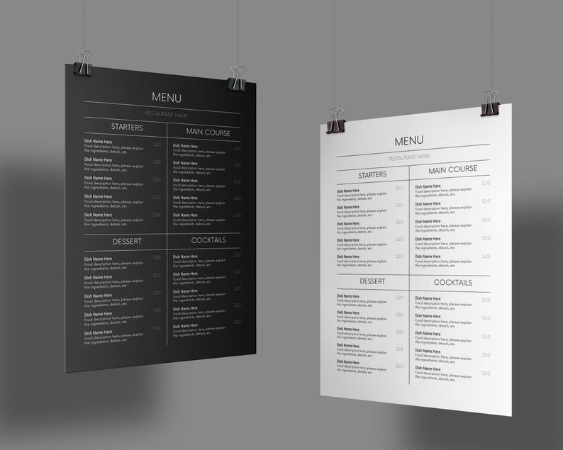 Bar Menu Template, Menu Card, Printable Restaurant Menu Template ...