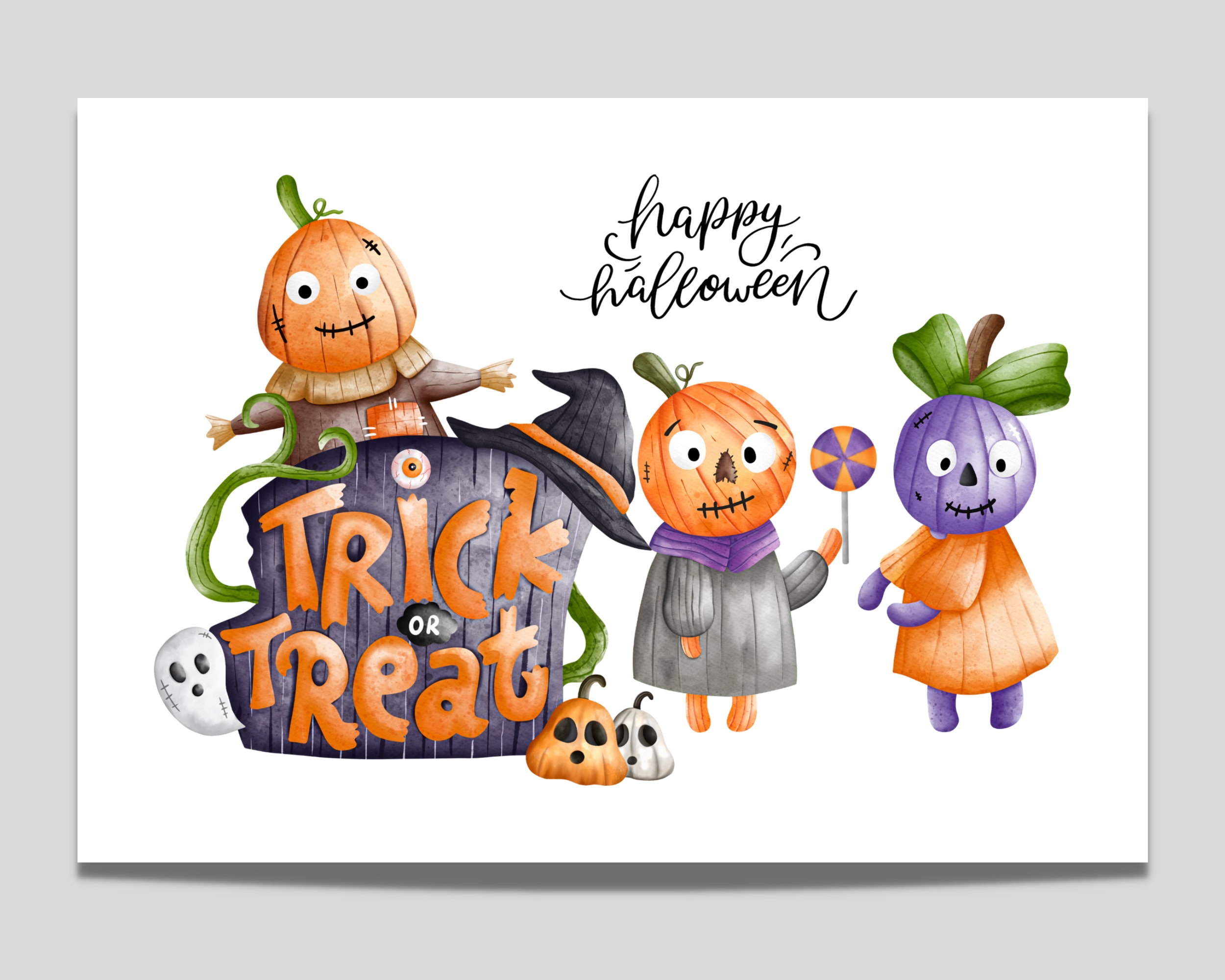 Halloween Card Printable, 8 Halloween Cards Set, Happy Halloween Card ...