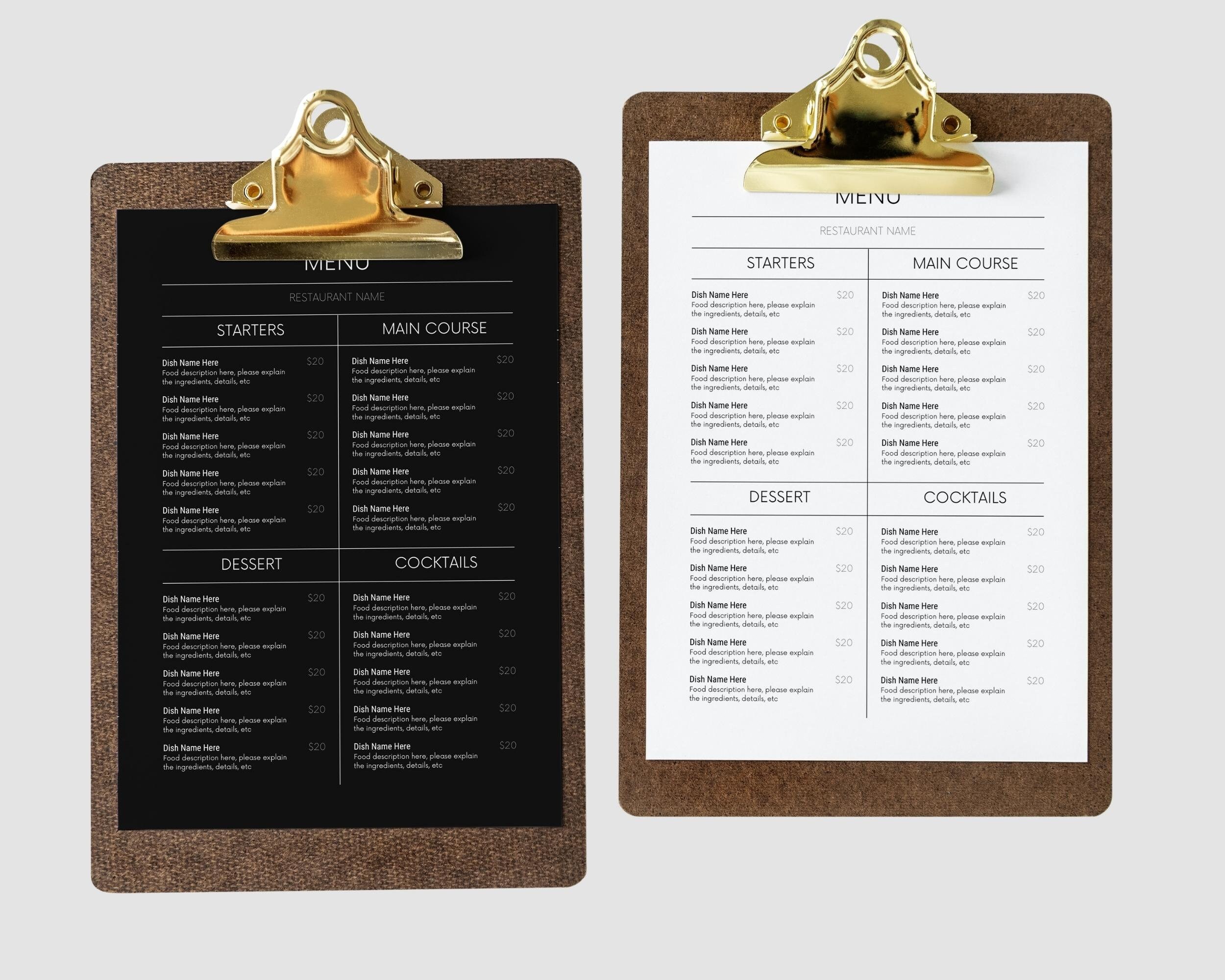 Bar Menu Template, Menu Card, Printable Restaurant Menu Template ...