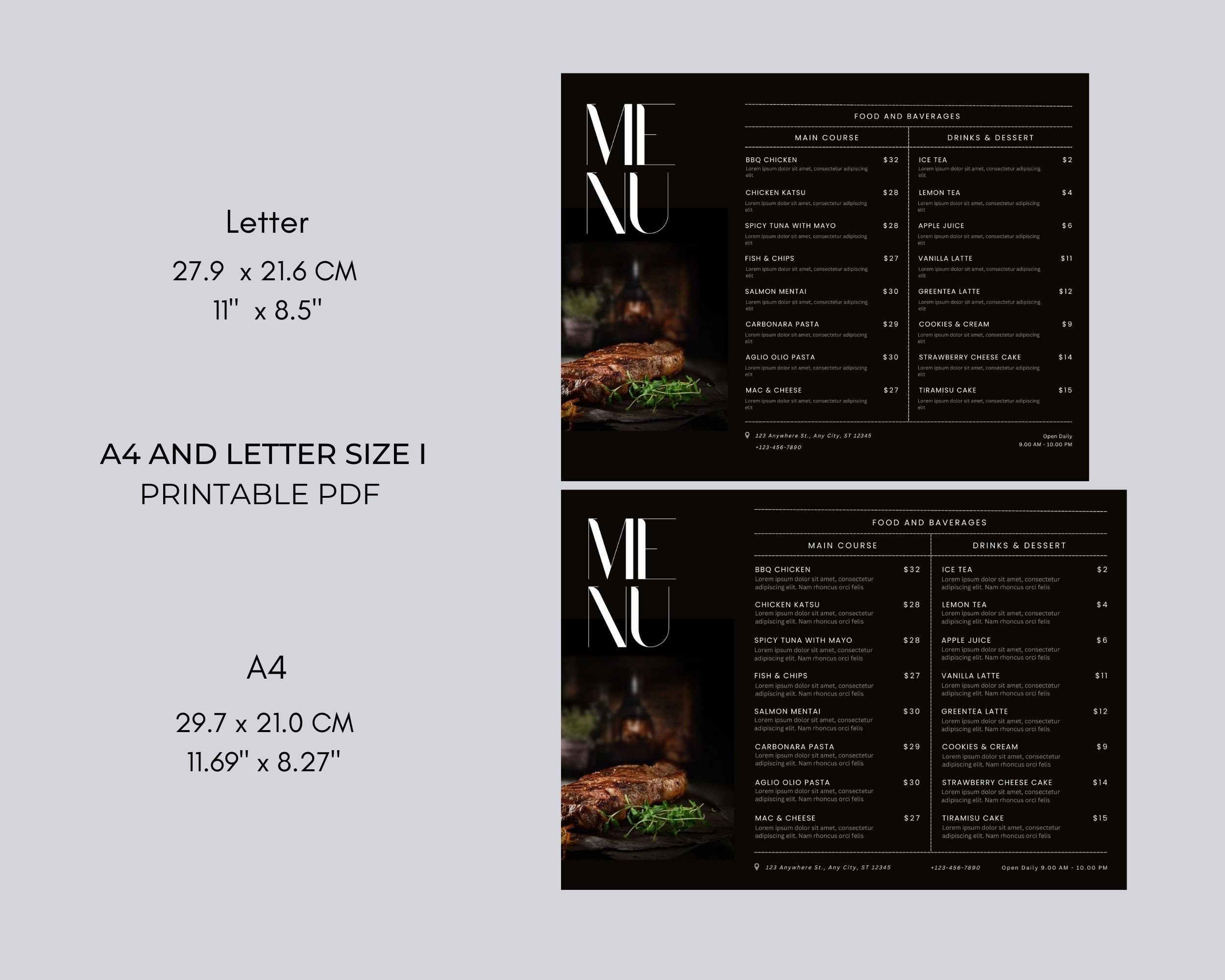 Restaurant Menu Template, Editable Food Menu Template, Restaurant Price ...