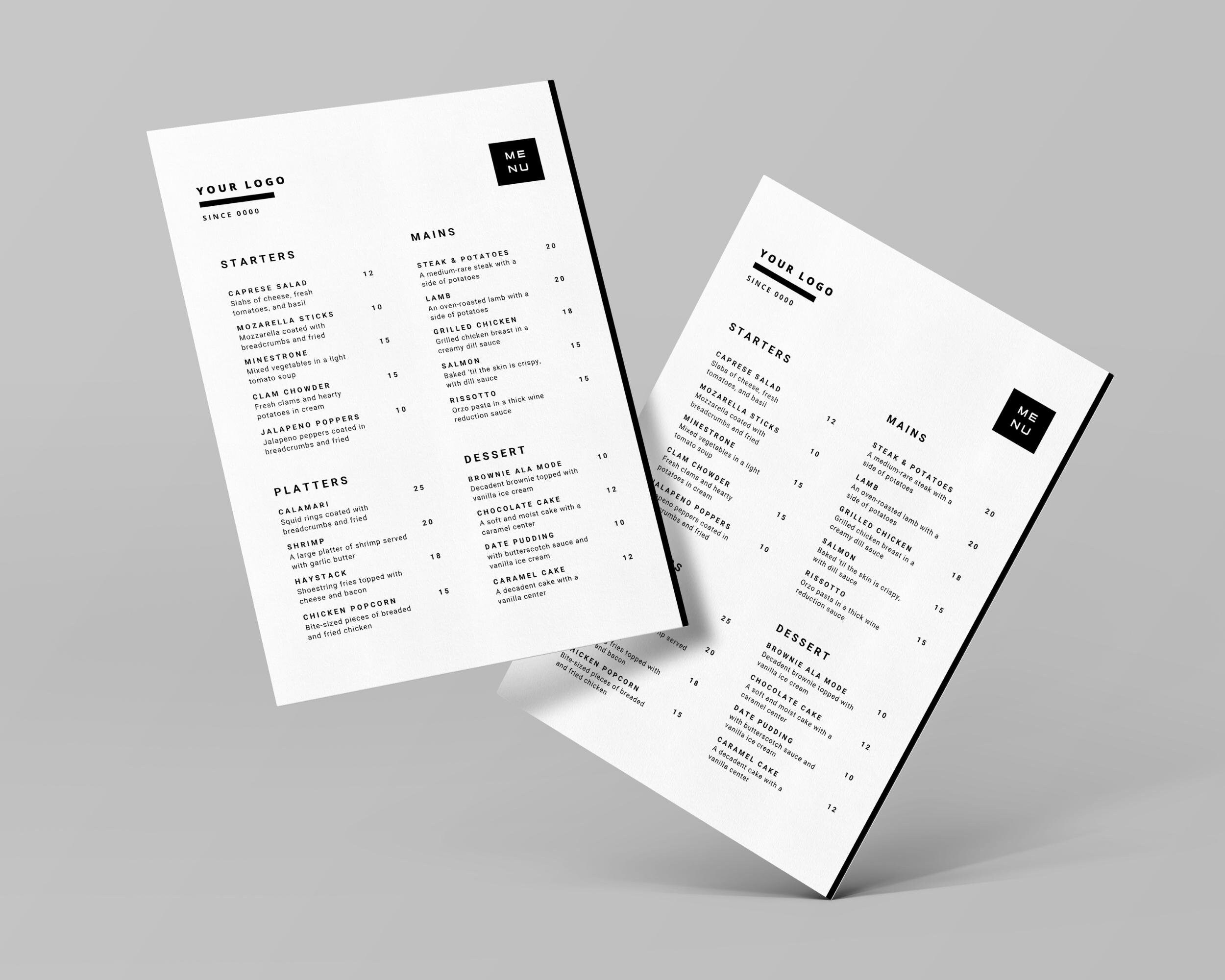 Restaurant Menu Template, Editable Food Menu Template, Restaurant Food ...