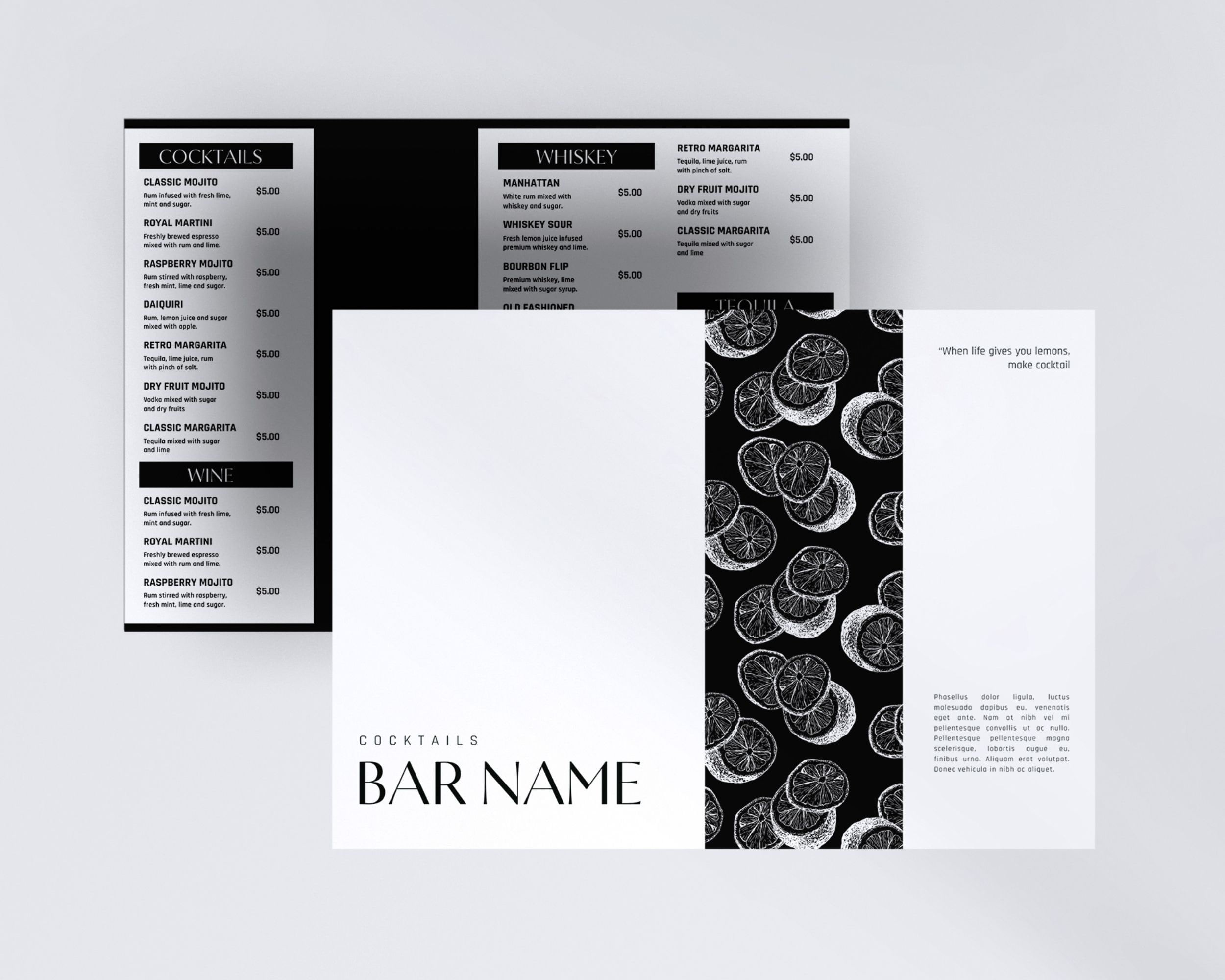 Cocktail Menu Template, Editable Drink Menu Template, Restaurant Cocktails Menu, Customizable ...