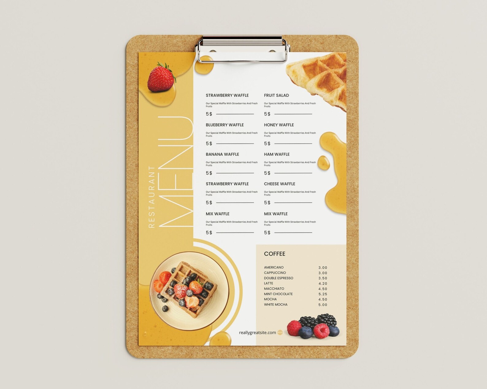Waffle Shop Pricelist Menu Template, Editable Menu Template, Waffle ...