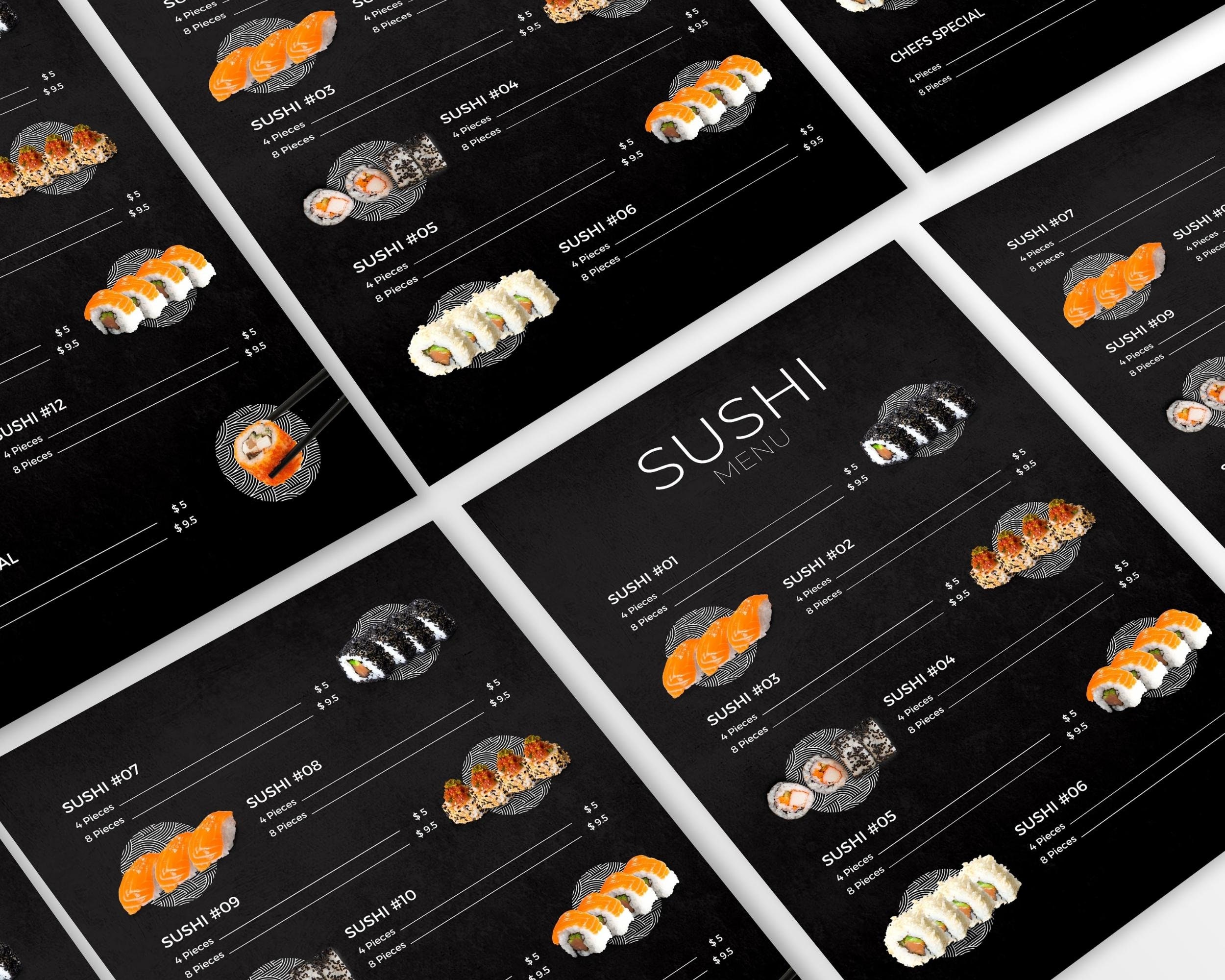 Sushi Menu Template, Editable Japan Food Menu Template, Sushi Food Menu ...