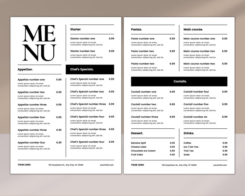 Restaurant Menu Template, Editable Menu Template, Restaurant Food Menu ...
