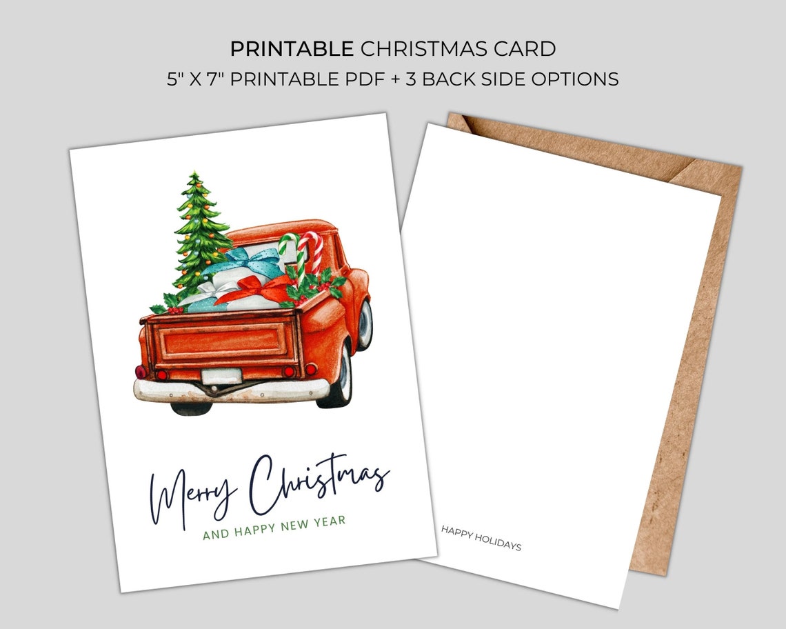 Printable Christmas Card, Xmas Card Printable, Christmas Card With Red ...