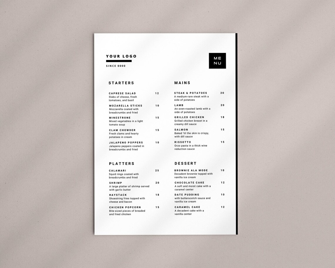 Restaurant Menu Template, Editable Food Menu Template, Restaurant Food ...