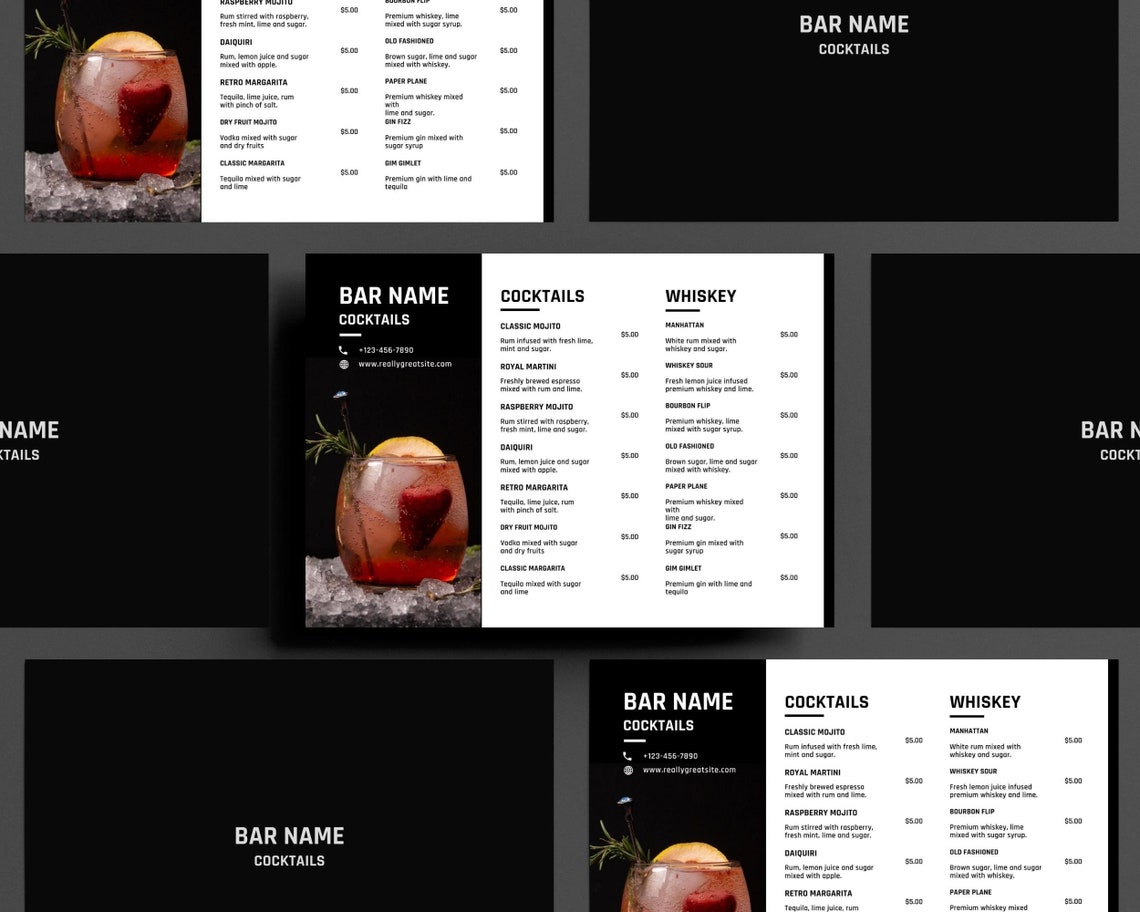 Cocktail Menu Template, Editable Drink Menu Template, Restaurant ...