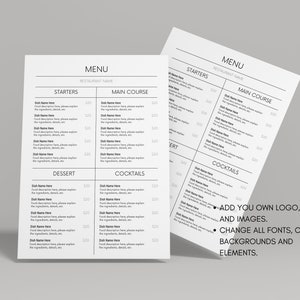 Bar Menu Template, Menu Card, Printable Restaurant Menu Template ...