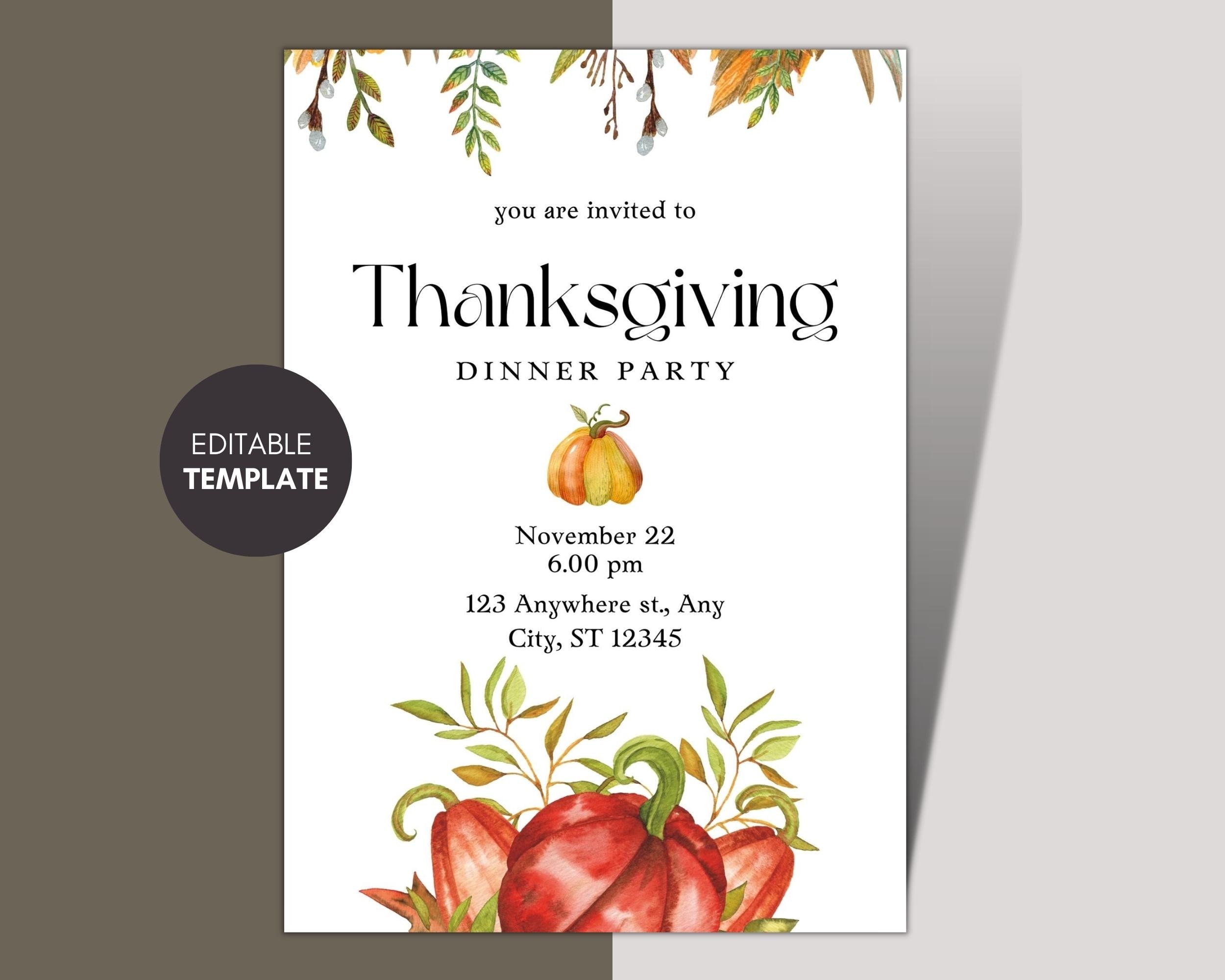Thanksgiving Dinner Invitation Printable, Template Thanksgiving ...