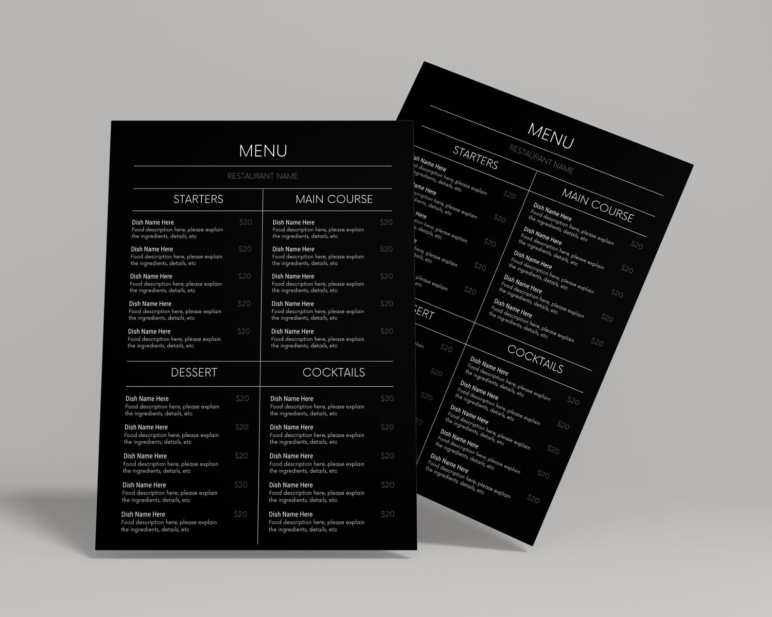 Bar Menu Template, Menu Card, Printable Restaurant Menu Template ...