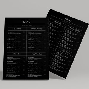 Bar Menu Template, Menu Card, Printable Restaurant Menu Template ...