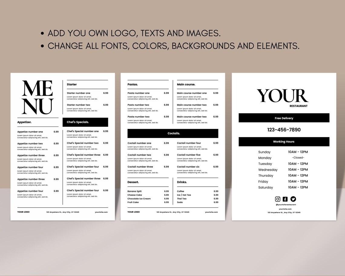 Restaurant Menu Template, Editable Menu Template, Restaurant Food Menu ...
