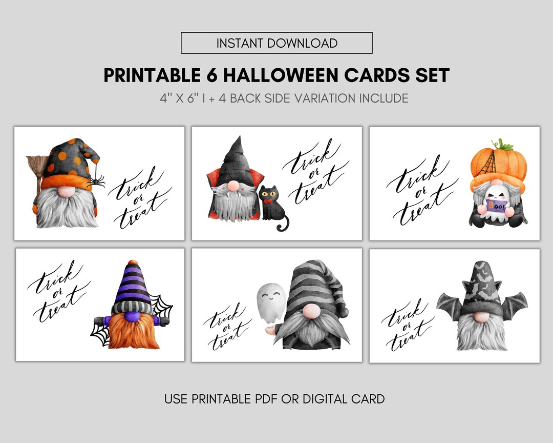 Printable Halloween Cards (6 Cards), Halloween Card Set, Happy ...