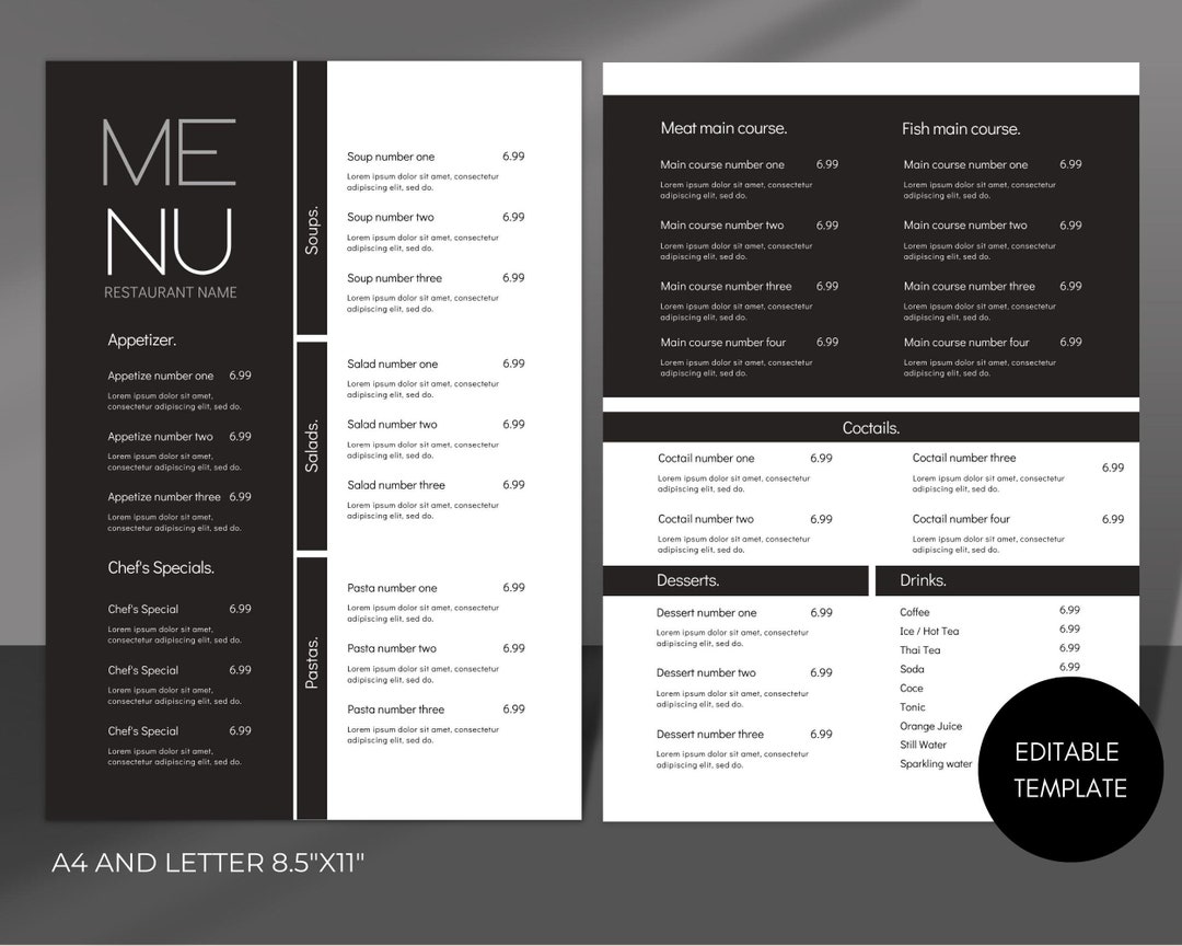 Restaurant Menu Template, Editable Food Menu Template, Restaurant Food ...