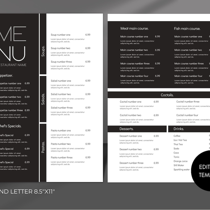 Menu Template - Etsy