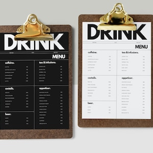 Bar Menu Template, Menu Card, Printable Menu Template, Editable Bar ...