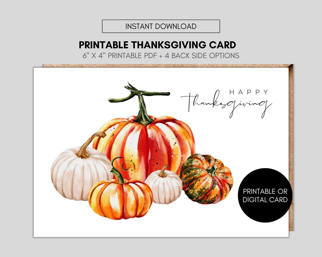 Thanksgiving Card Printable , Happy Thanksgiving Card, Fall Greeting ...