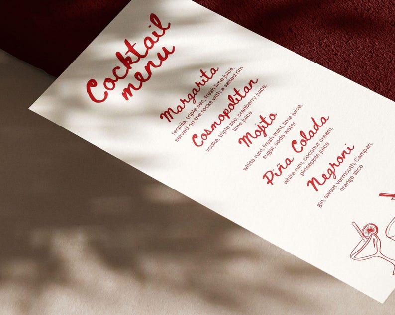 Cocktail Menu Template | Editable Canva Bar Menu | Printable Drink List ...