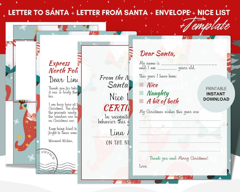 Santa Letter Set Printable + Template, Letter to Santa, Letter From ...