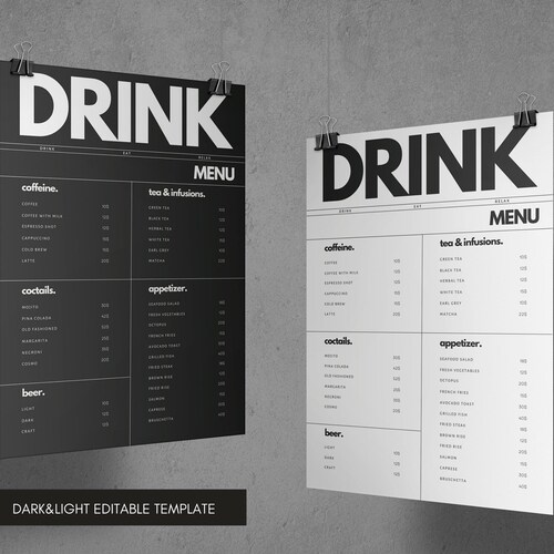Editable Bar Menu Template Printable Drinks Menu Cocktails - Etsy Canada