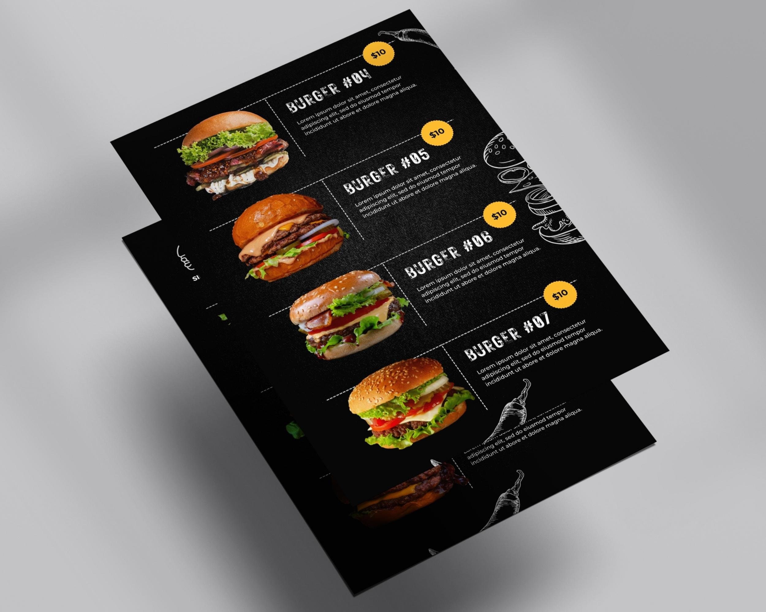 Burger Menu Template, Editable Fast Food Menu Template, Food Menu ...