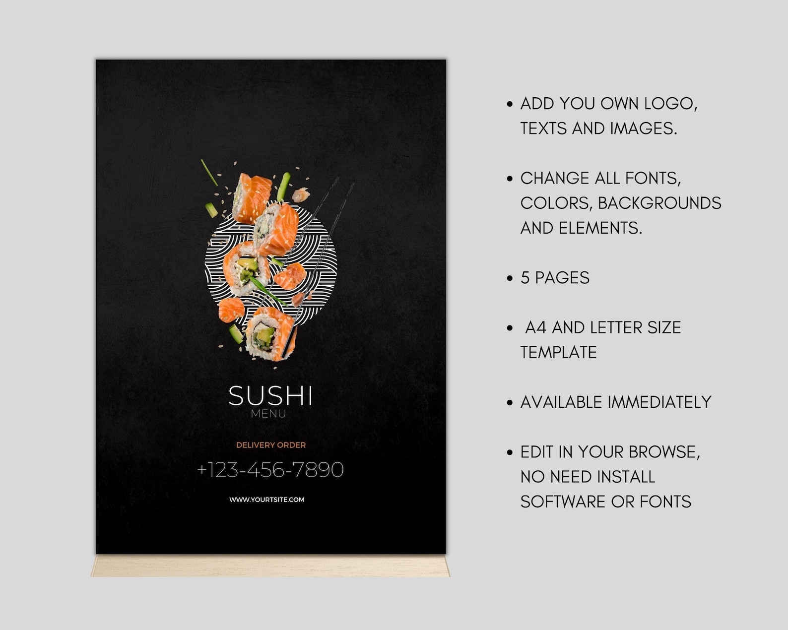 Sushi Menu Template, Editable Japan Food Menu Template, Sushi Food Menu ...