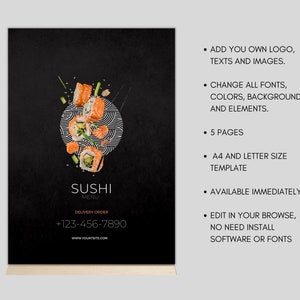 Sushi Menu Template, Editable Japan Food Menu Template, Sushi Food Menu ...