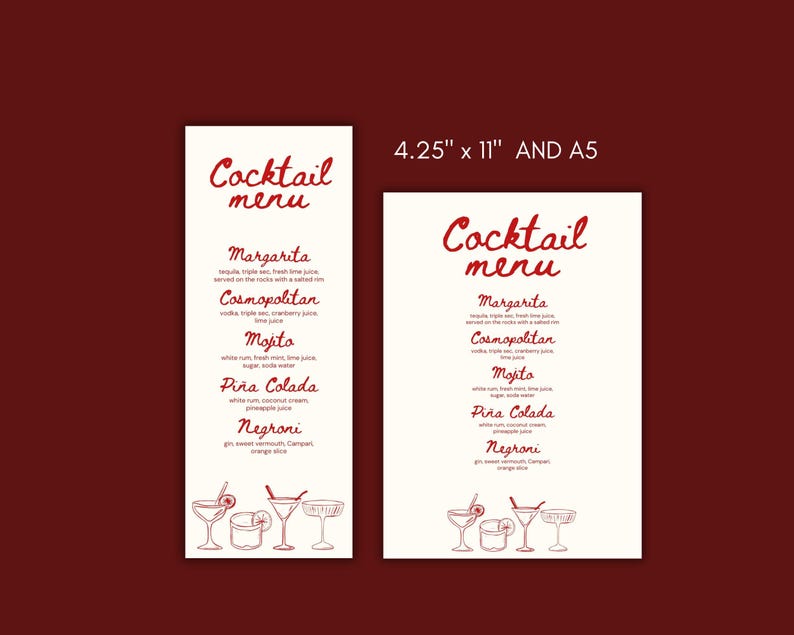 Cocktail Menu Template | Editable Canva Bar Menu | Printable Drink List ...