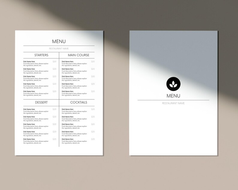 Bar Menu Template, Menu Card, Printable Restaurant Menu Template ...