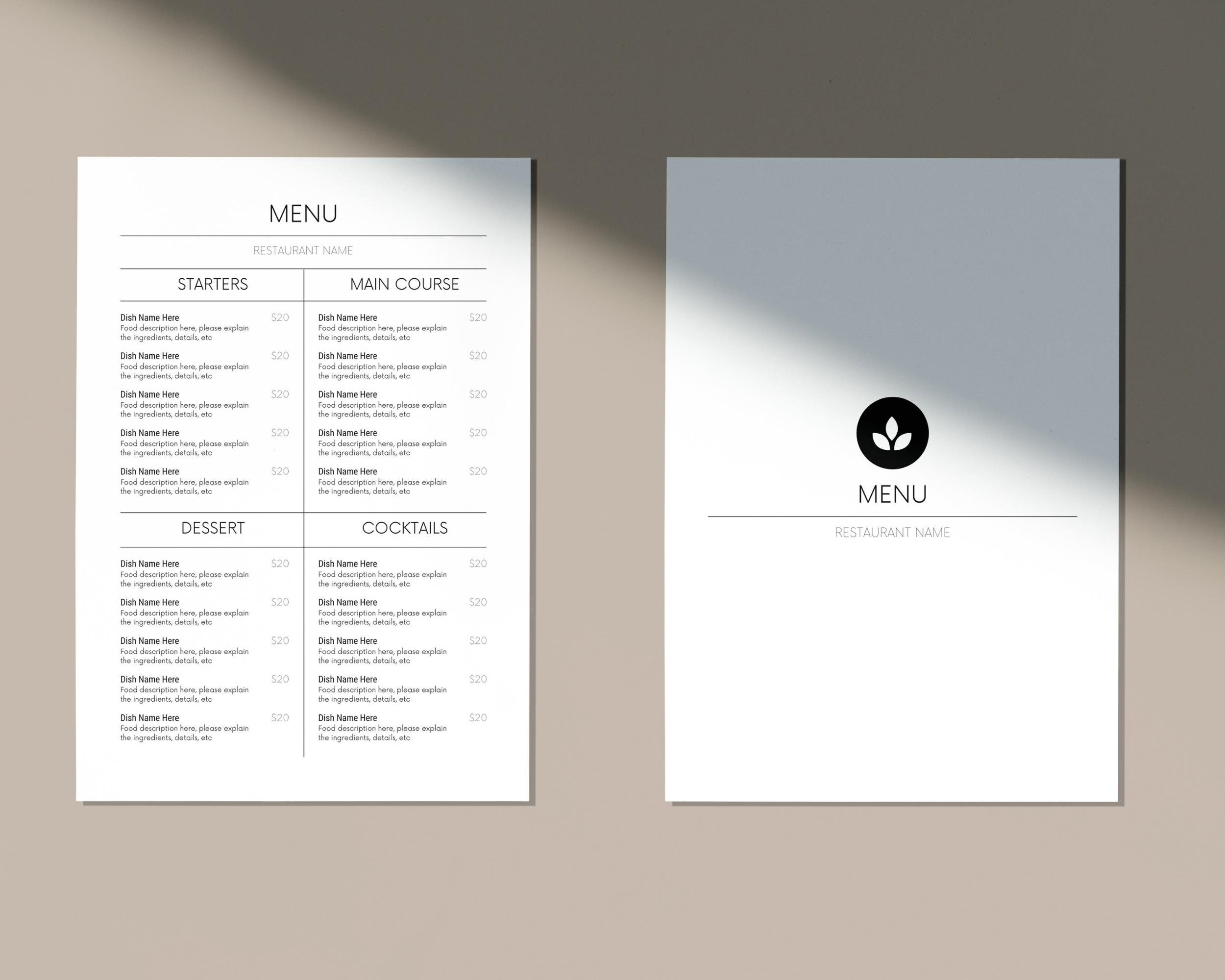 Bar Menu Template, Menu Card, Printable Restaurant Menu Template ...