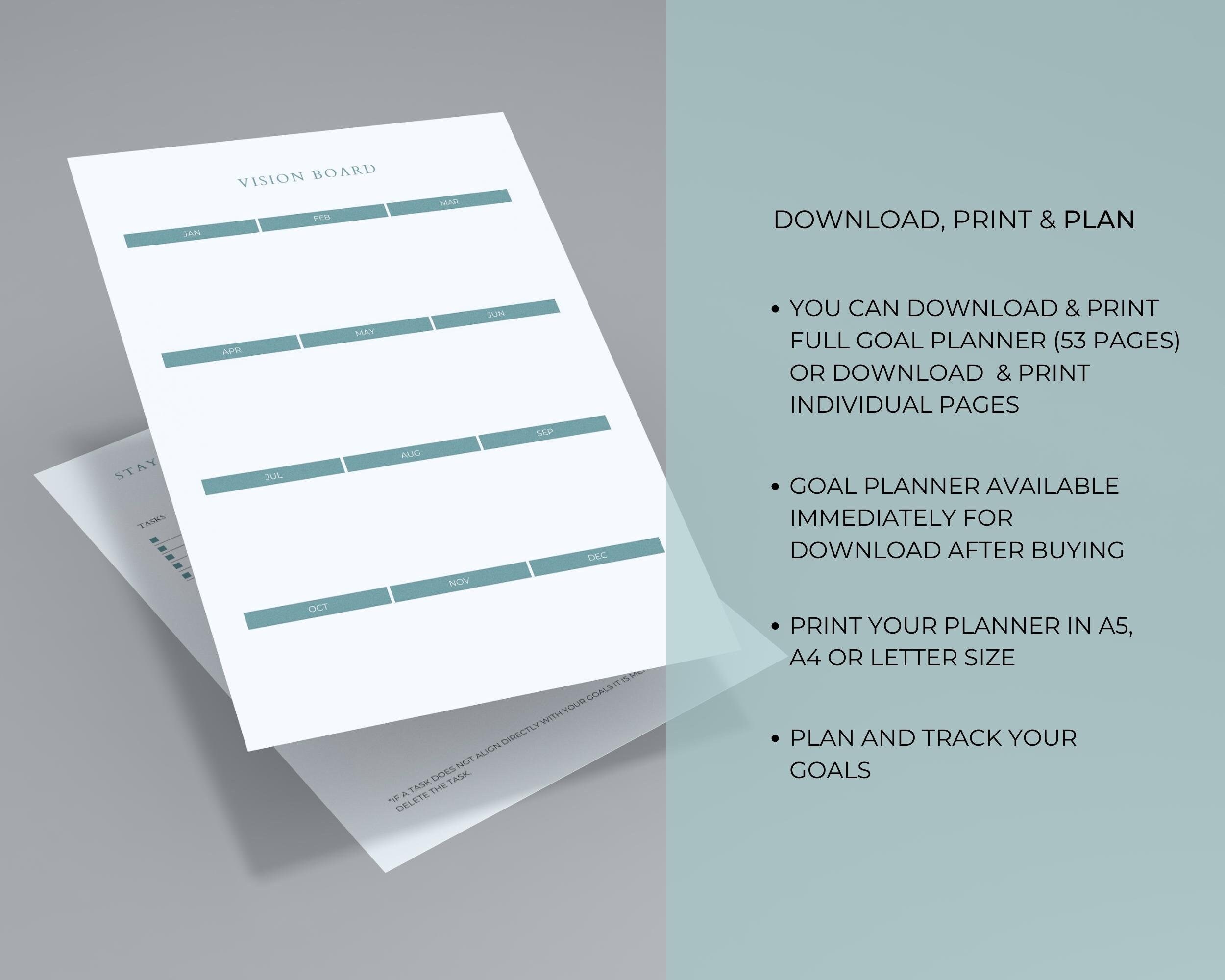 Goal Planner Printable, Goal Journal, SMART Goal Setting, Vision Board ...