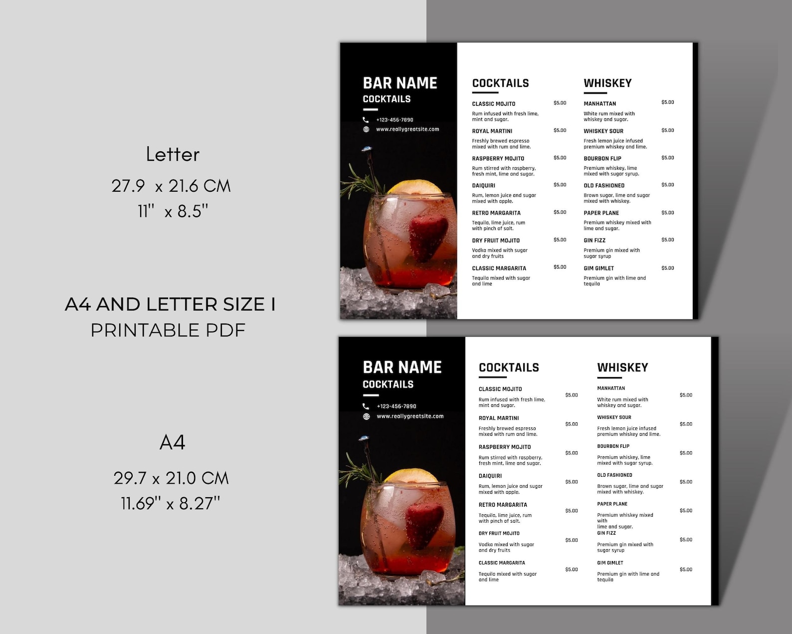 Cocktail Menu Template, Editable Drink Menu Template, Restaurant ...