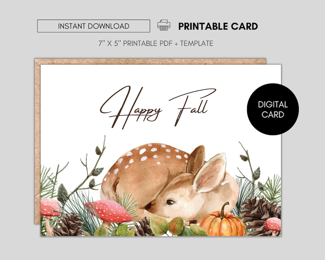 Printable Fall Card and Template, Happy Fall Card, Fall Greeting Card ...
