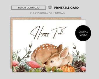 Printable Fall Card and Template, Happy Fall Card, Fall Greeting Card ...