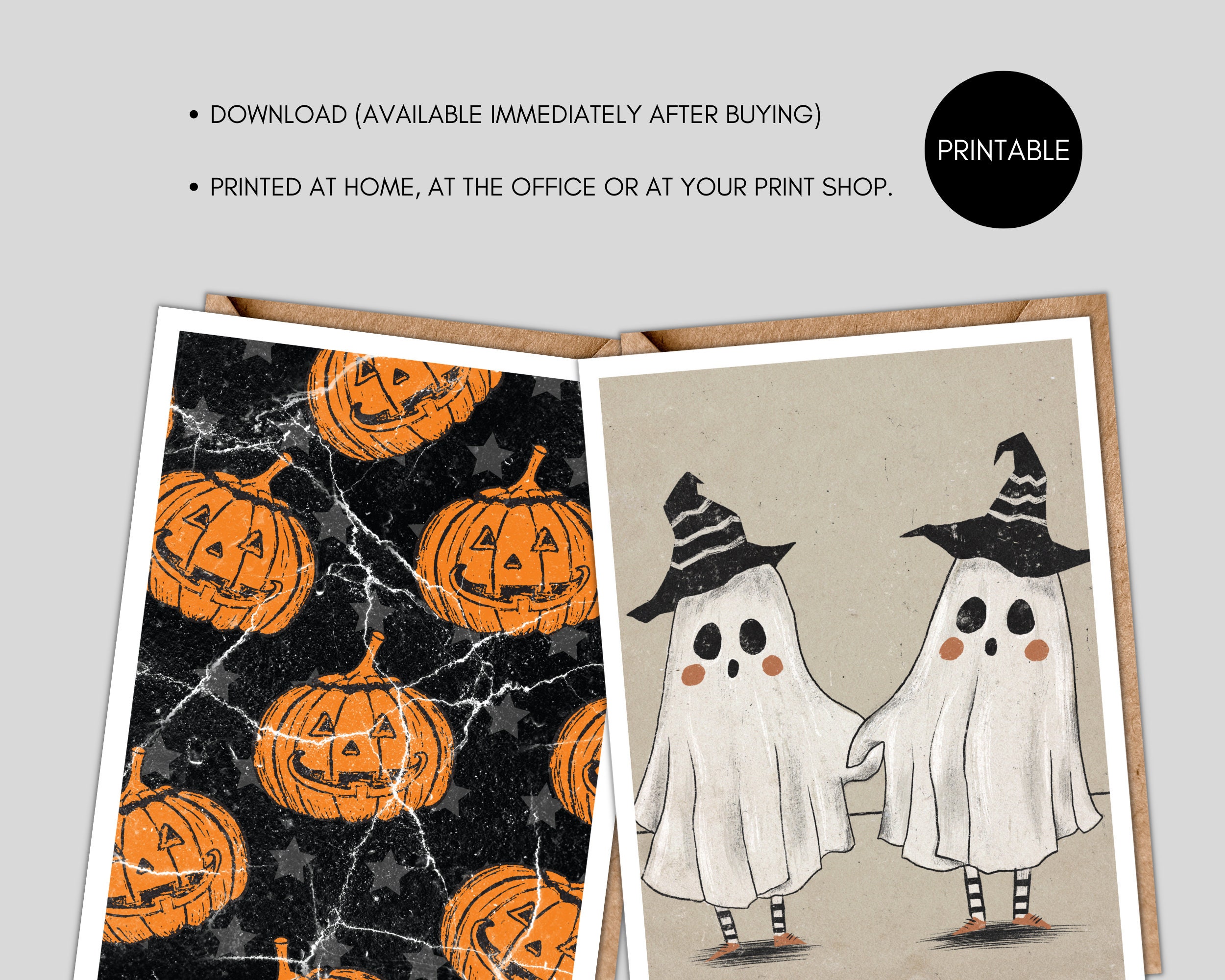 Printable Vintage Halloween Card 2 Halloween Cards Set Happy - Etsy