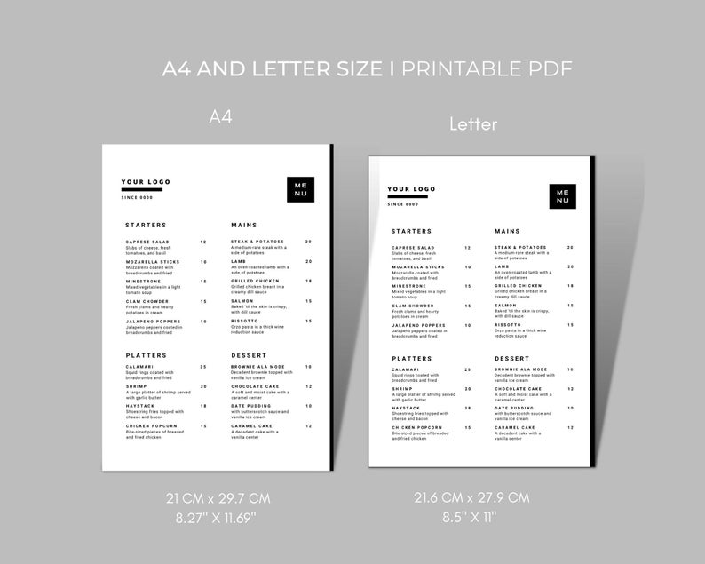 Restaurant Menu Template, Editable Food Menu Template, Restaurant Food ...