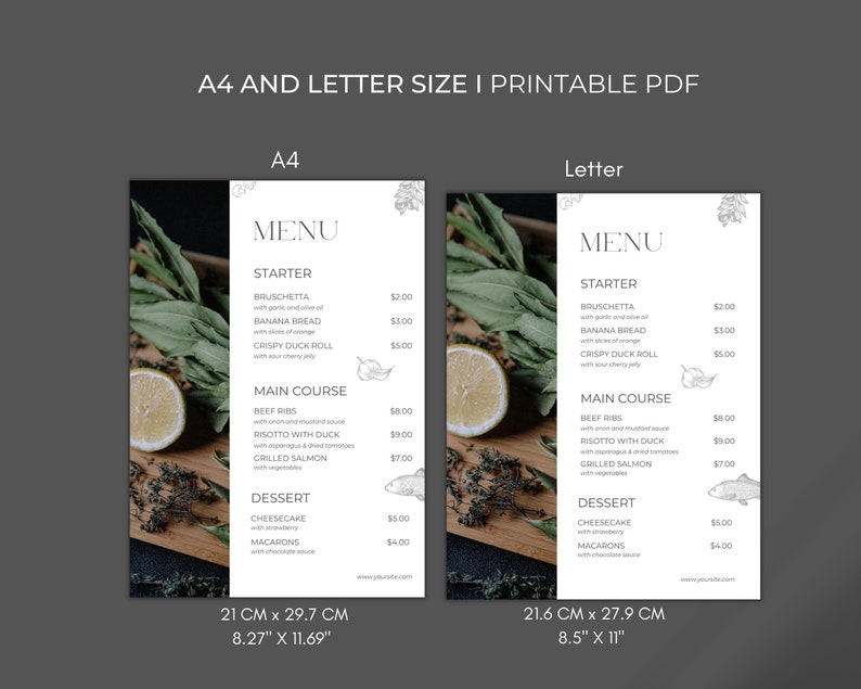 Редактируемый шаблон меню ресторана, Минималистичный шаблон меню еды ...