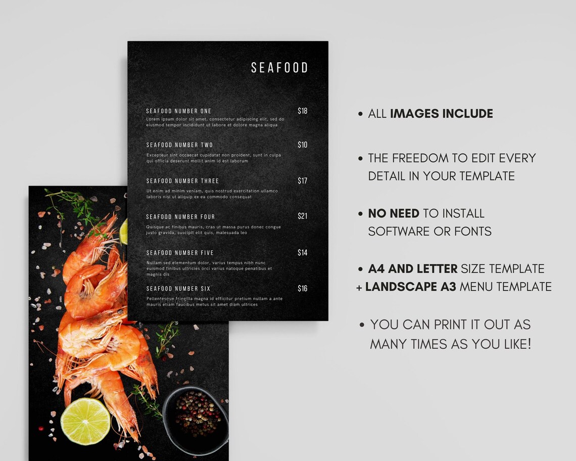 Restaurant Menu Template, Editable Food Menu Template, Restaurant Food ...
