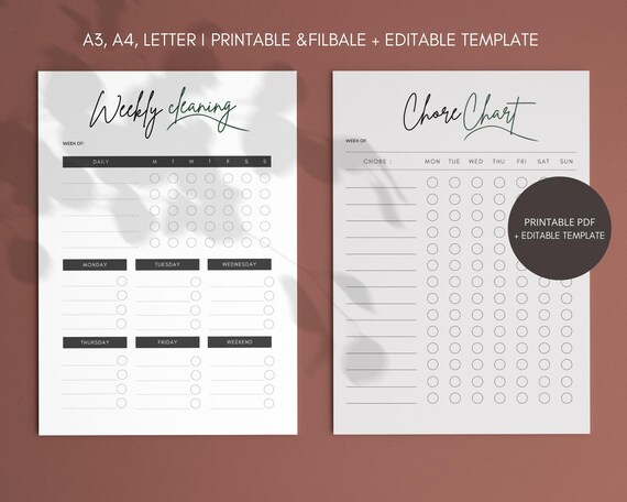 Chore Chart Printable for Adult Template Fillable Chore - Etsy