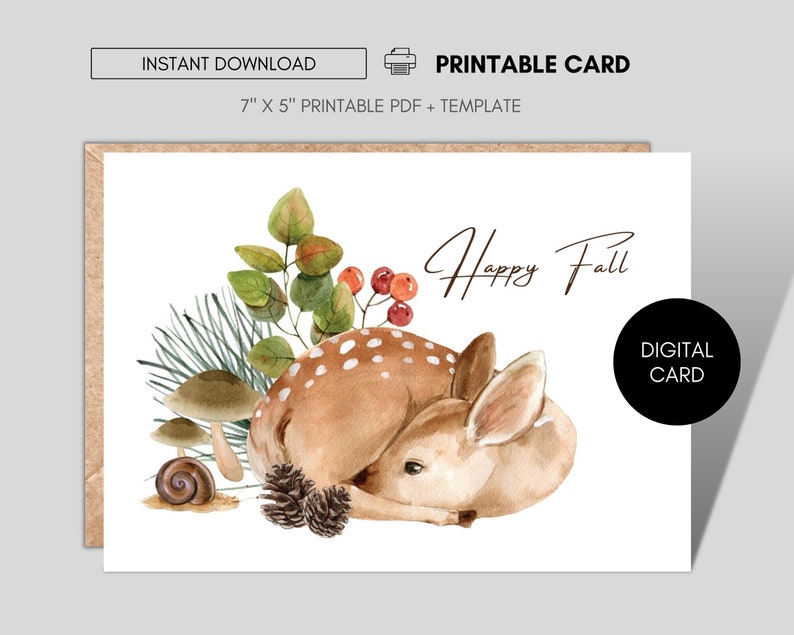 Printable Fall Card +template, Printable Autumn Card, Fall Greeting ...