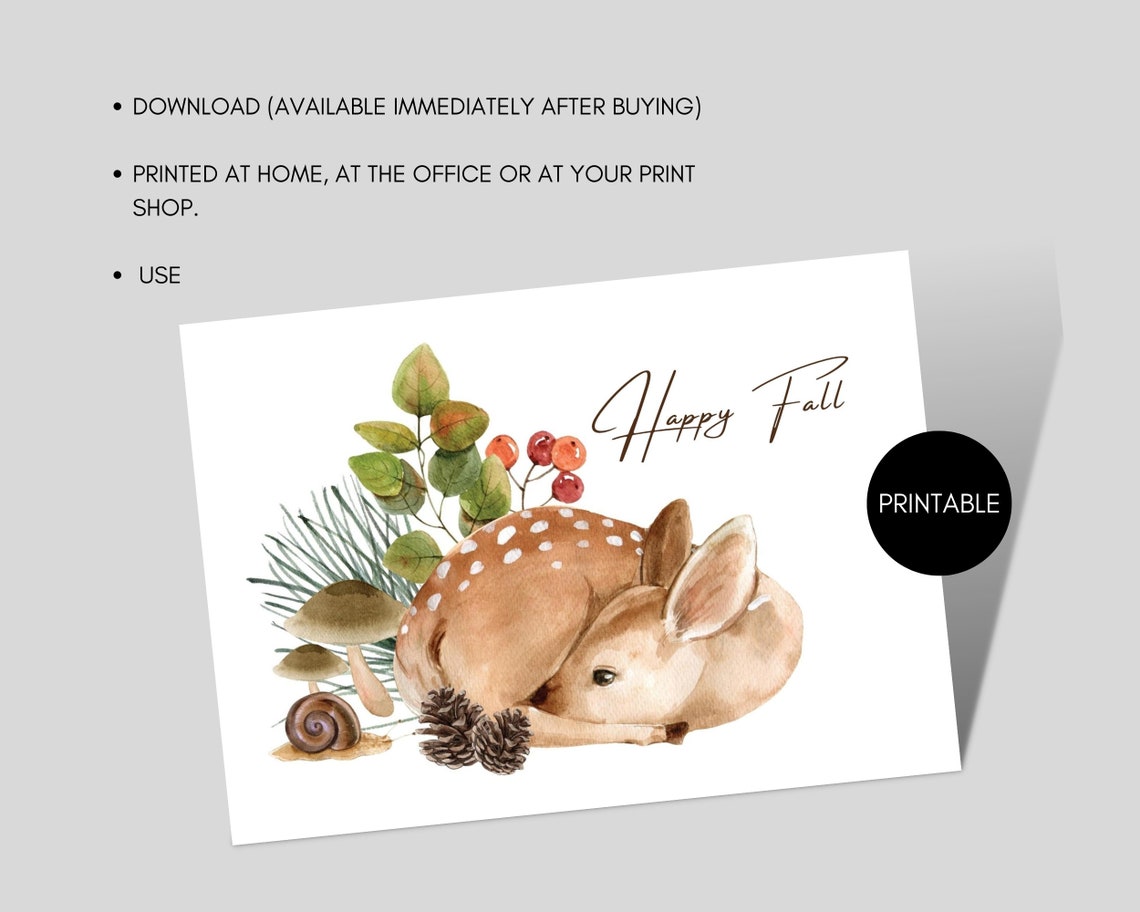 Printable Fall Card +template, Printable Autumn Card, Fall Greeting ...