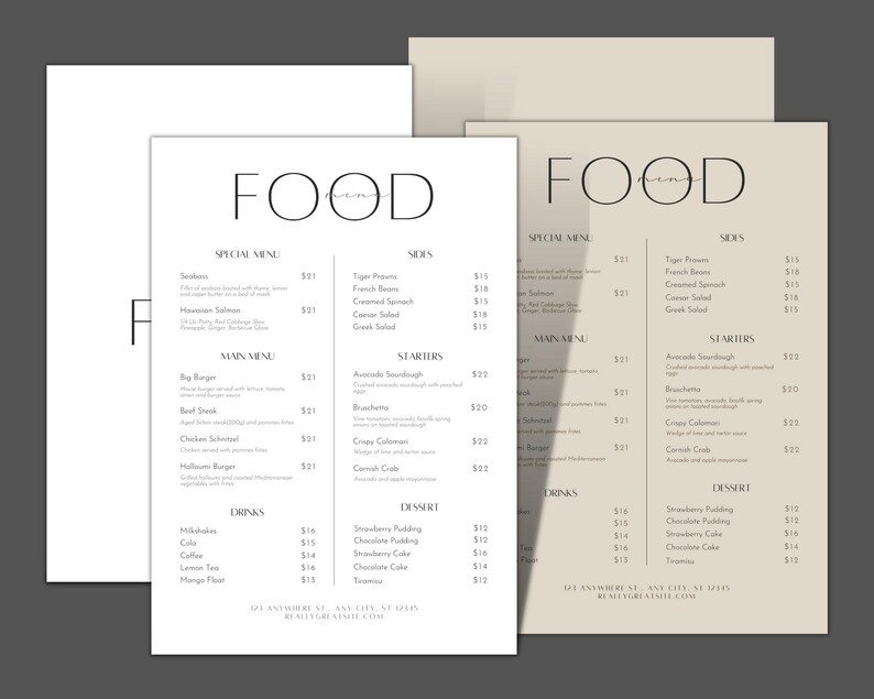 Restaurant Menu Template Food Menu Template Editable - Etsy