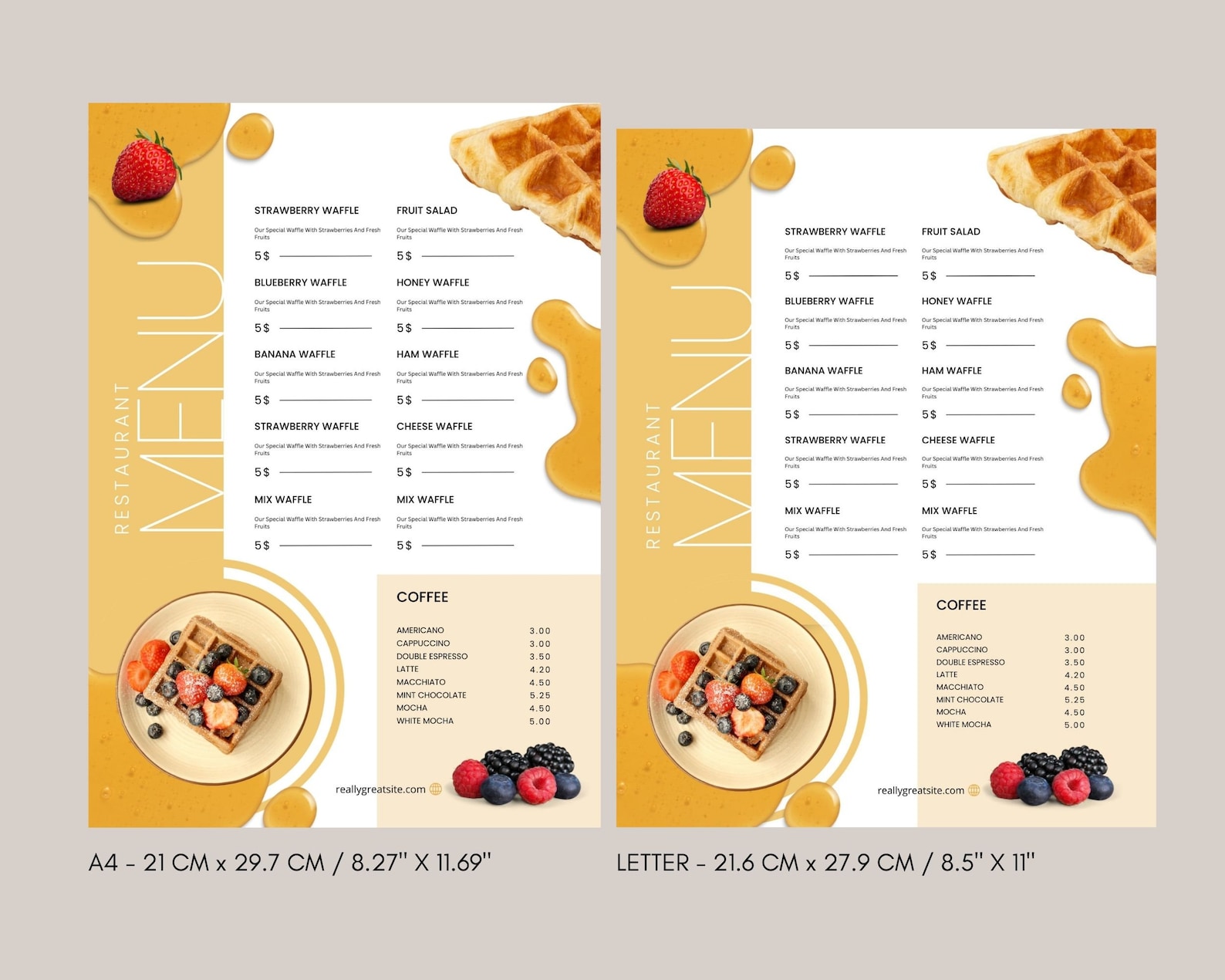 Waffle Shop Pricelist Menu Template, Editable Menu Template, Waffle ...