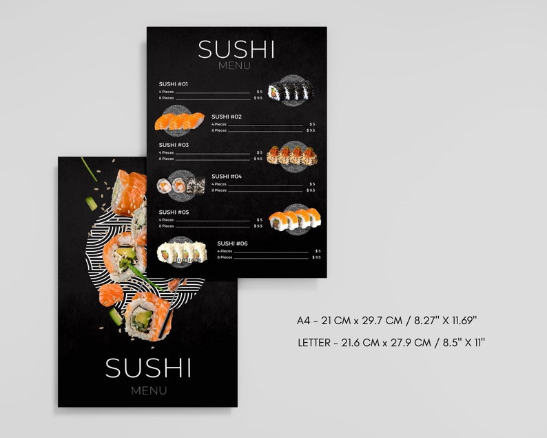 Sushi Menu Template, Editable Japan Food Menu Template, Sushi Food Menu ...