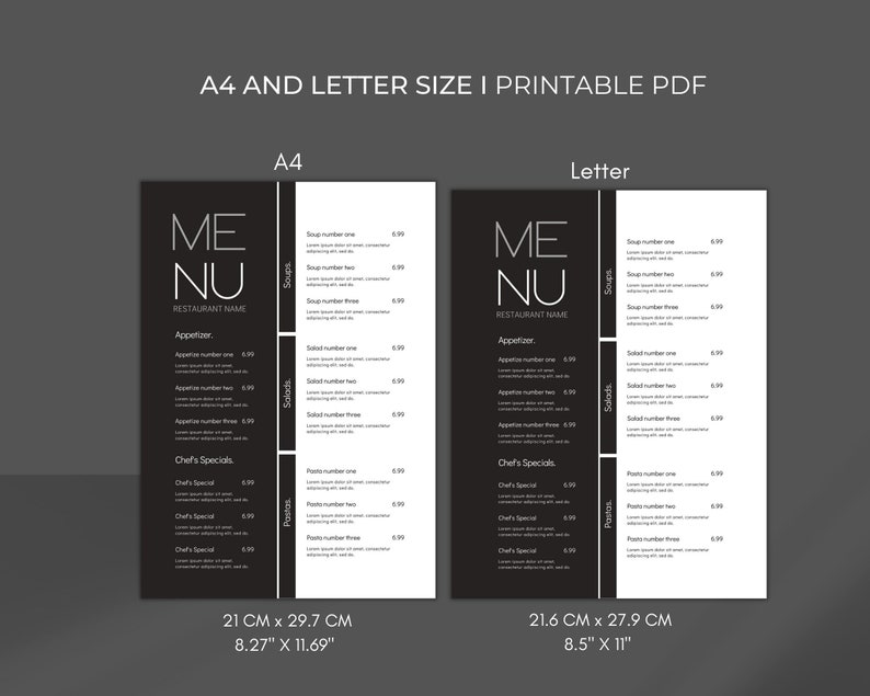 Restaurant Menu Template, Editable Food Menu Template, Restaurant Food ...