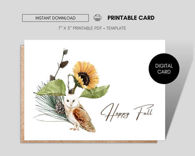 Printable Fall Card and Template, Happy Fall Card, Fall Greeting Card ...