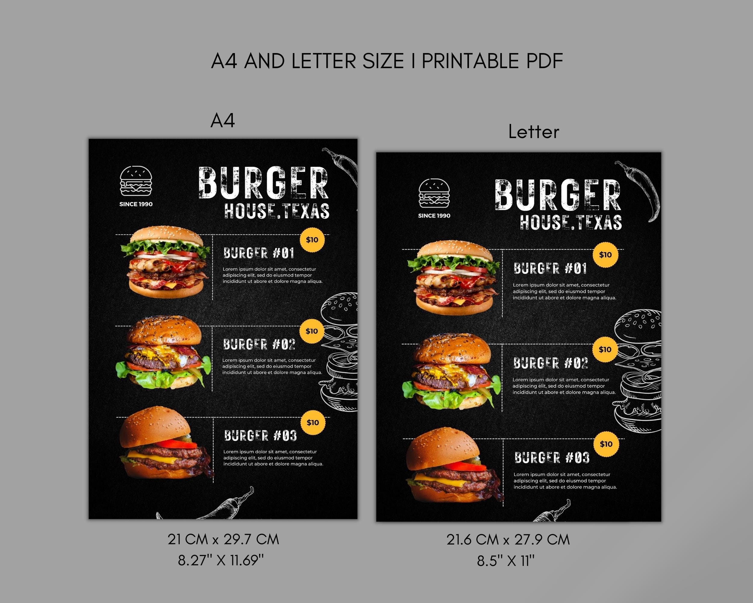 Burger Menu Template, Editable Fast Food Menu Template, Food Menu ...
