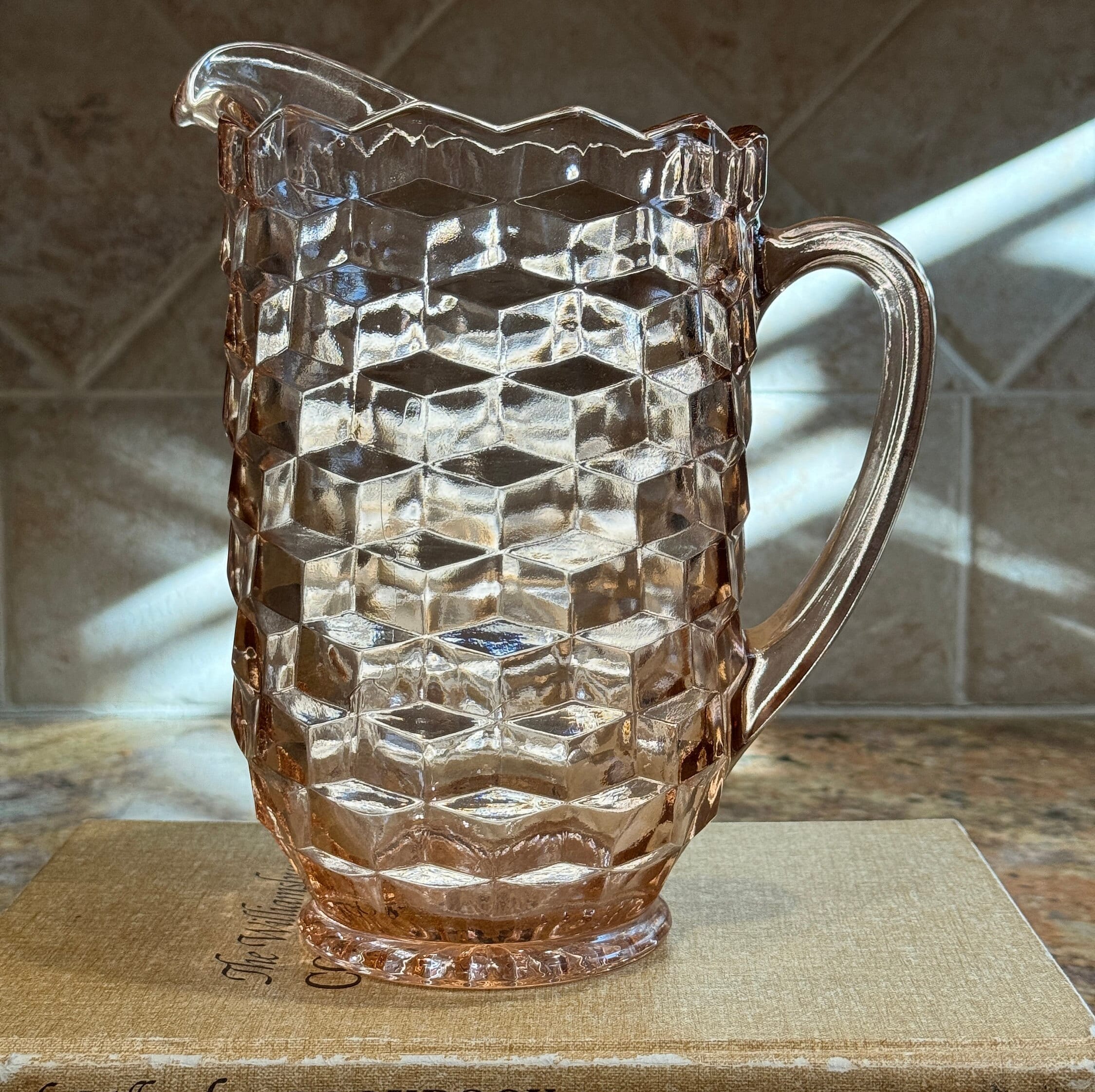 Vintage Pink Glass Pitcher/ Mid Century Cubist Style American Whitehall ...
