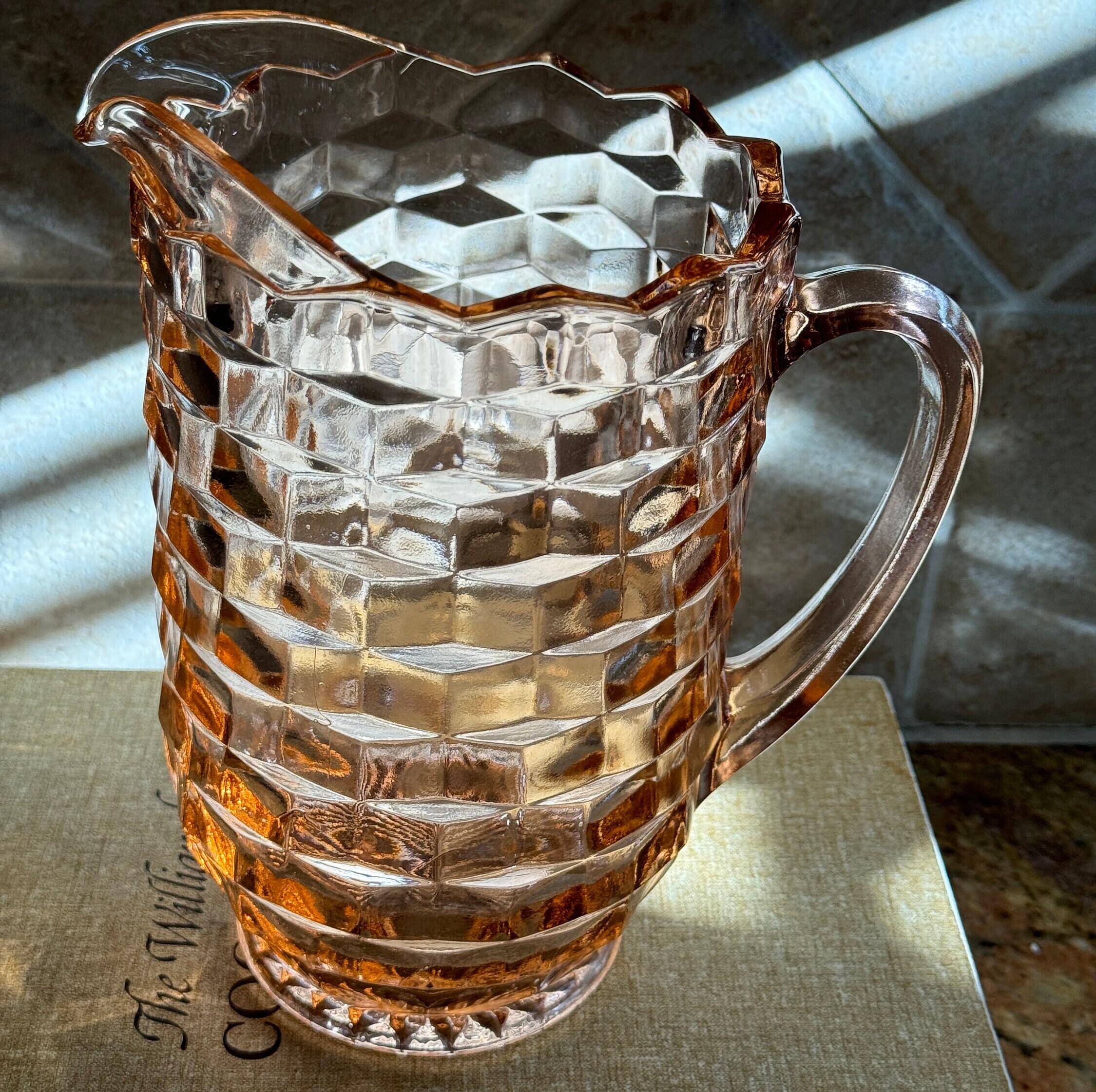 Vintage Pink Glass Pitcher/ Mid Century Cubist Style American Whitehall ...